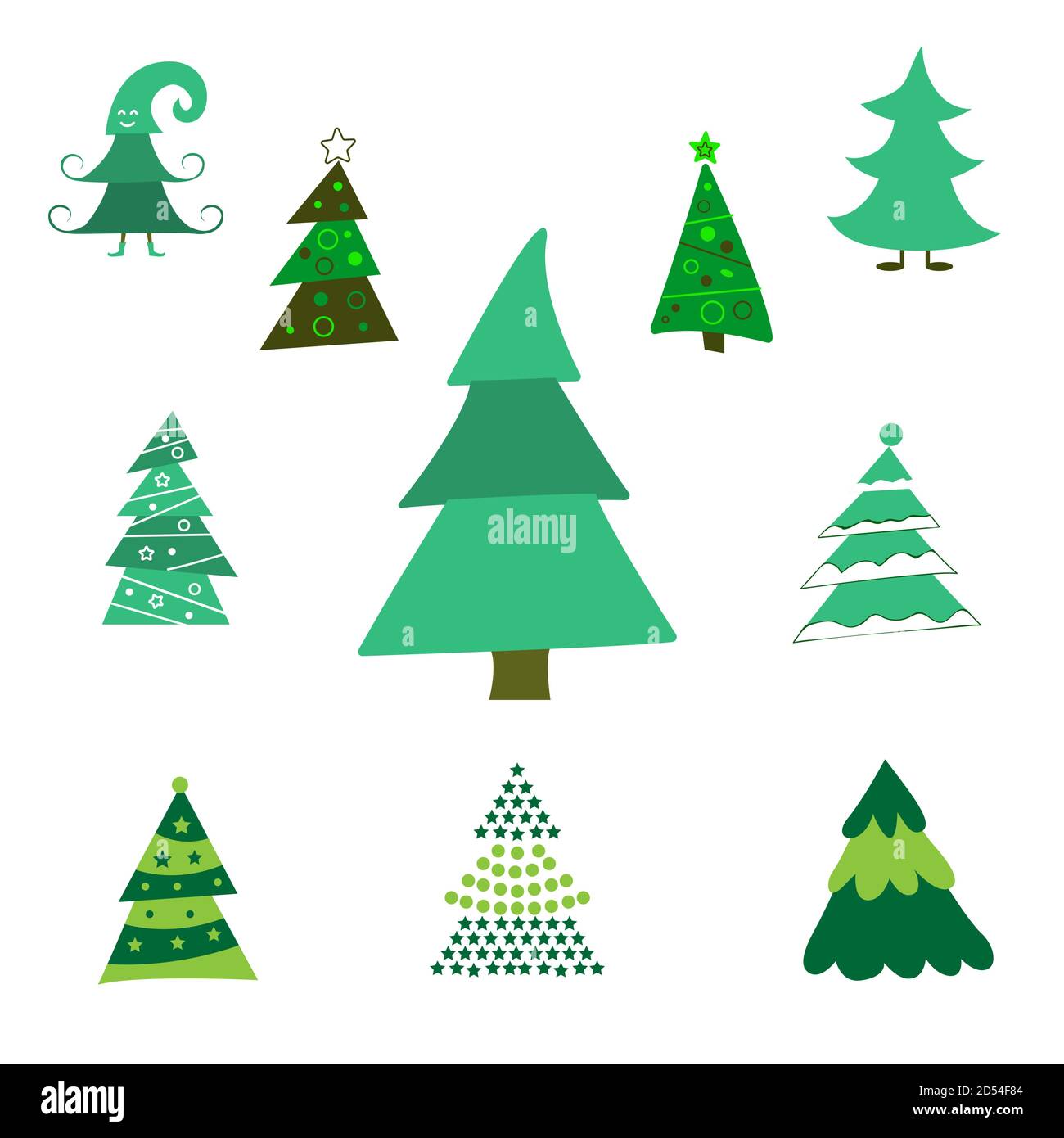 Set Different abstract green Christmas trees with tinsel and without ...