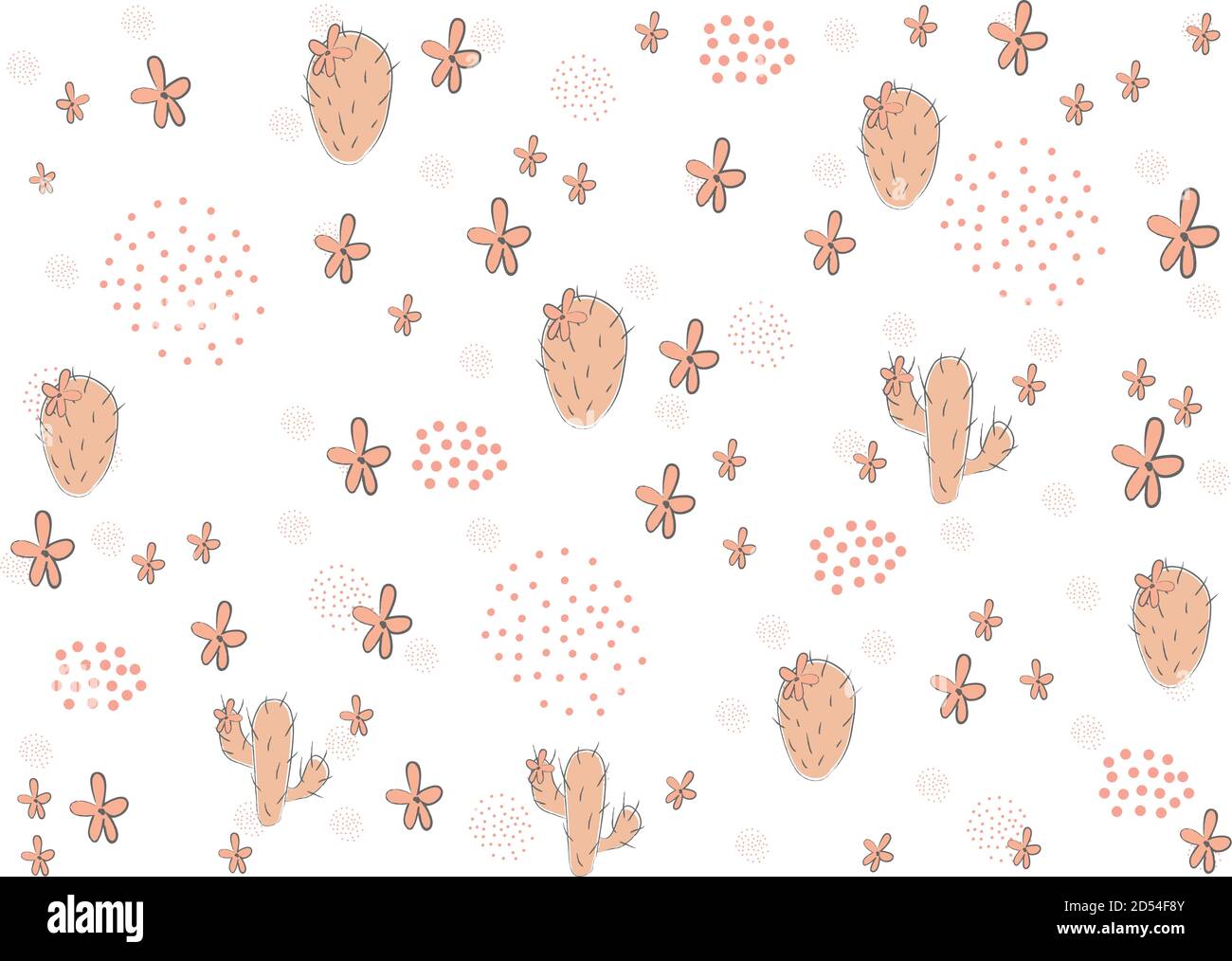Seamless girlish pattern with cacti, hearts and dots on white ...