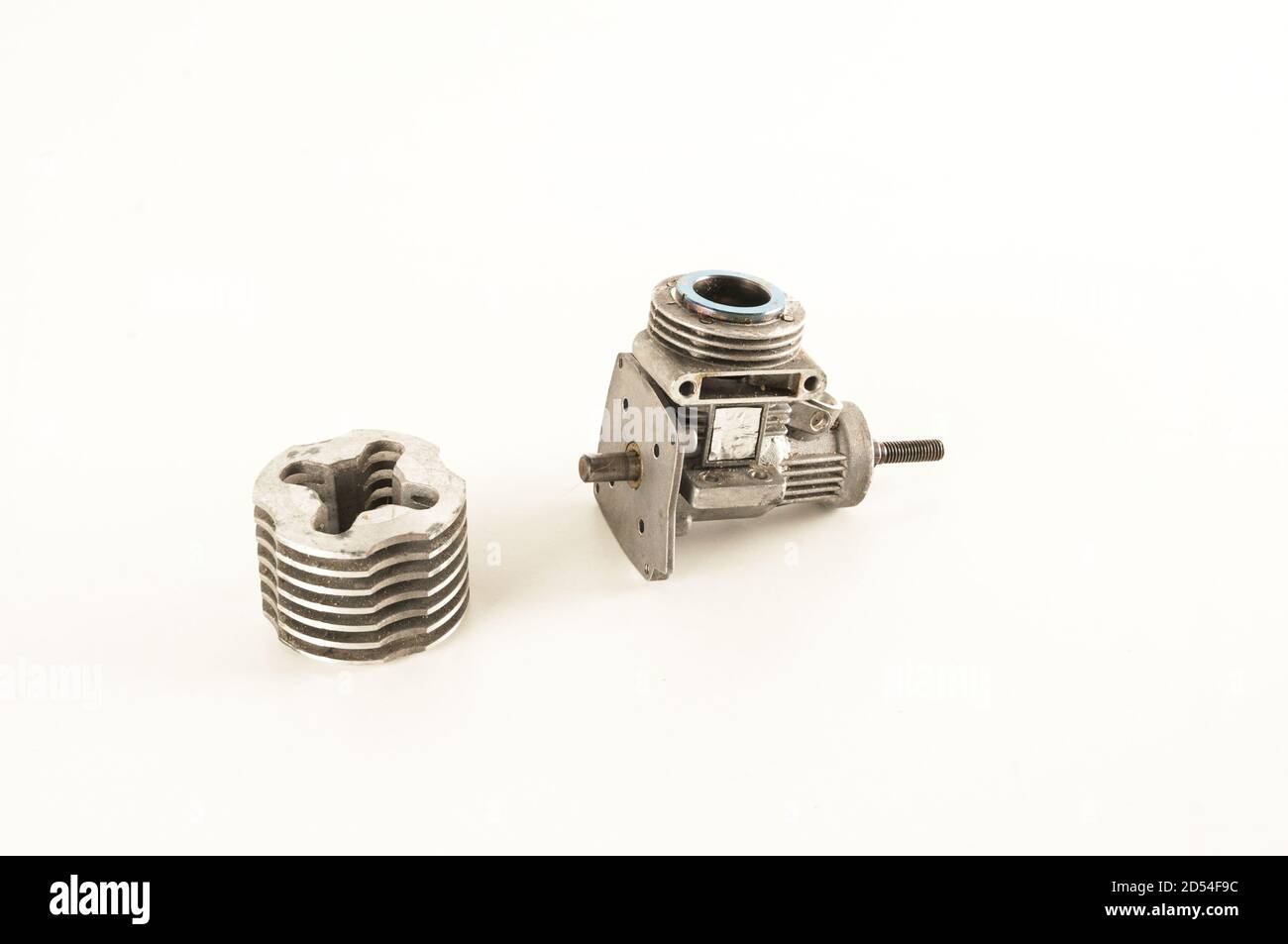 Rc helicopter engine on white background Stock Photo - Alamy
