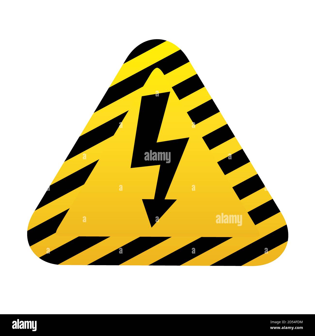 High Voltage Sign. Black arrow in yellow triangle on white background ...