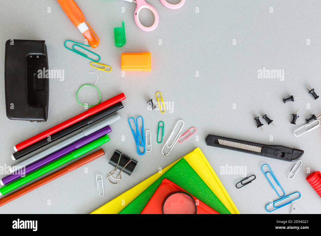 Photo of office and student gear over white background - Back to school ...