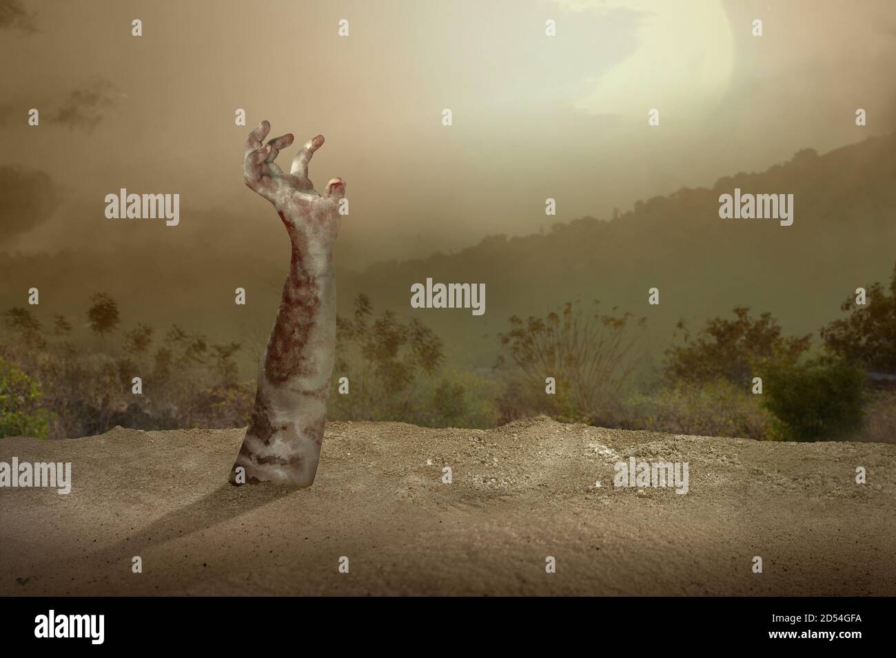 Zombie hand with blood and wound on the field Stock Photo - Alamy