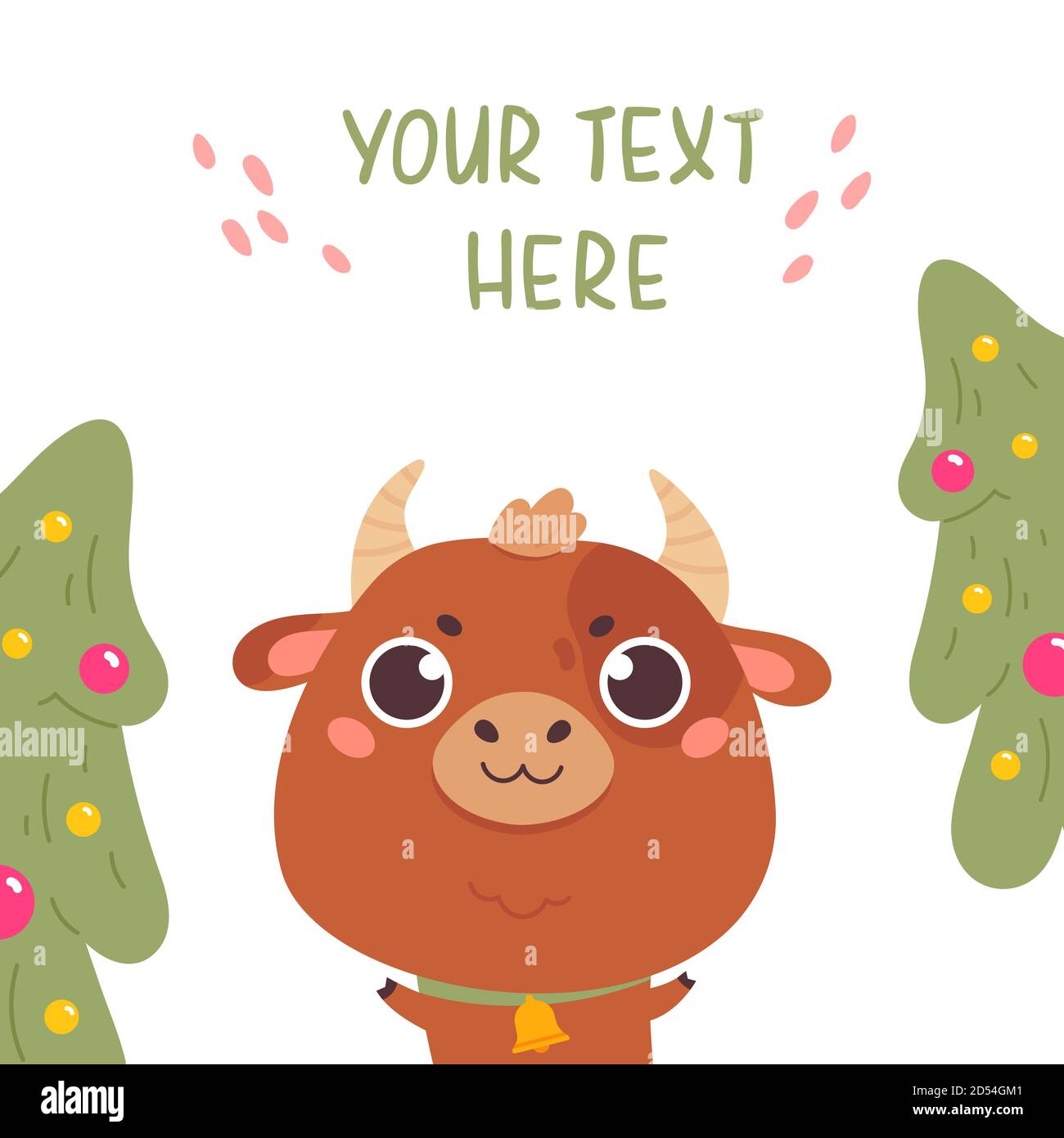 Cute cartoon ox with the Christmas tree Stock Vector Image & Art - Alamy