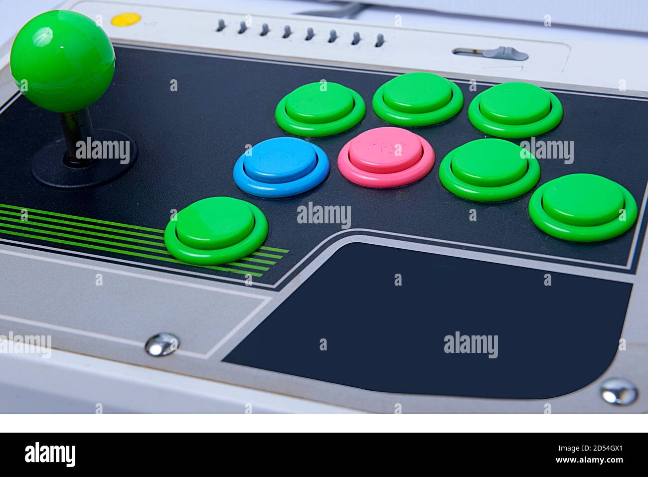 Close up view of the old joystick controller with white background ...