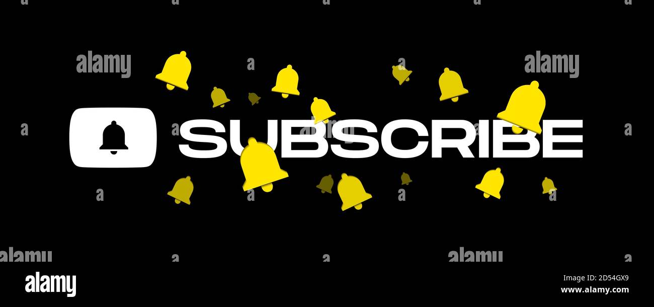 Youtube Subscribe Title With Flying Bells Vector Illustration On Black ...