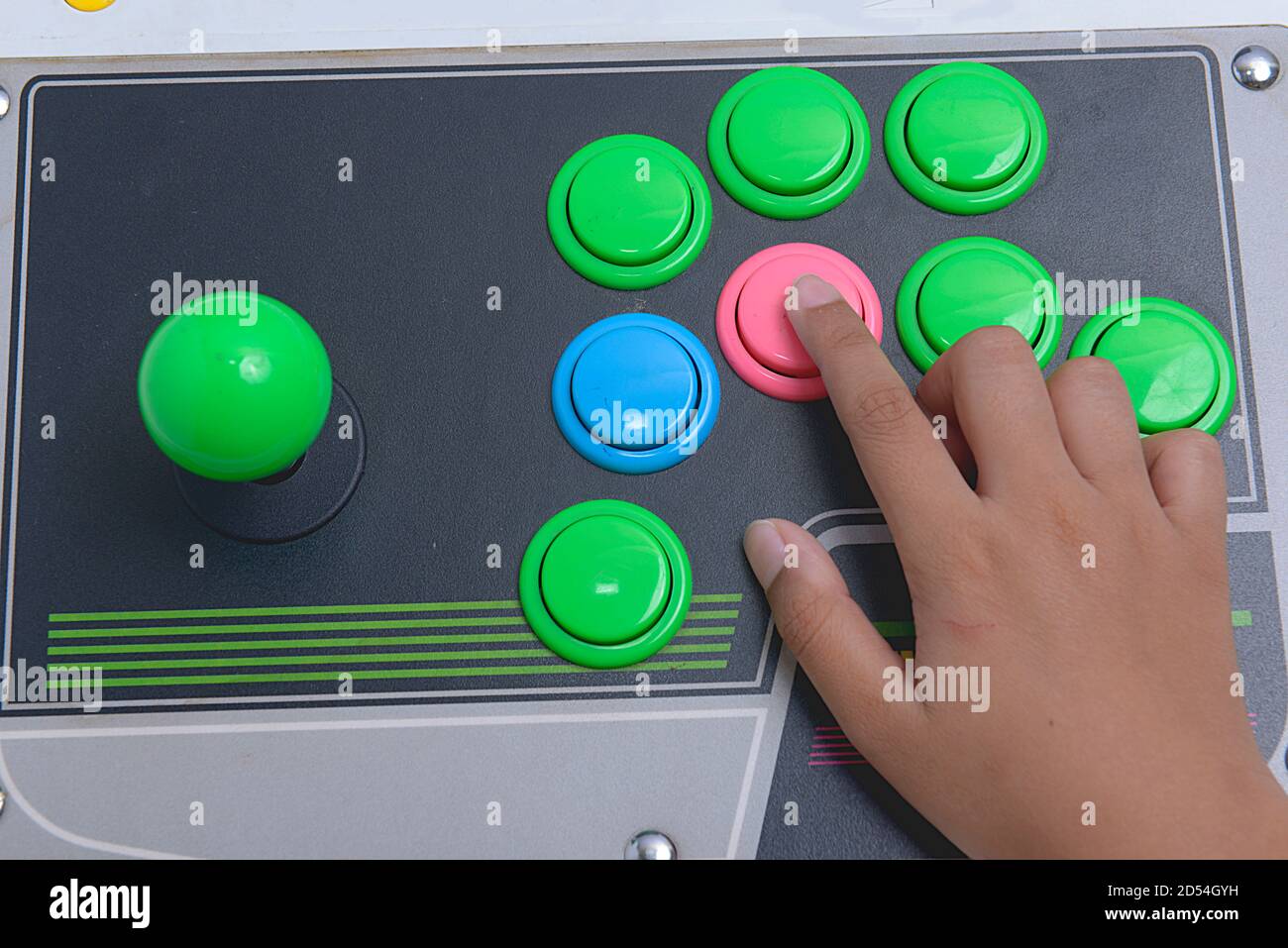 Hand playing the old joystick controller with white background Stock ...