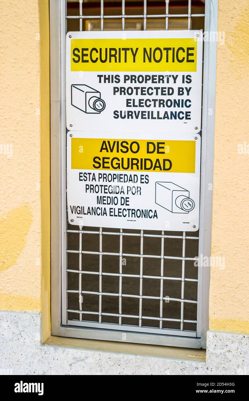 Miami Beach Florida,bilingual sign multiple languages English Spanish ...