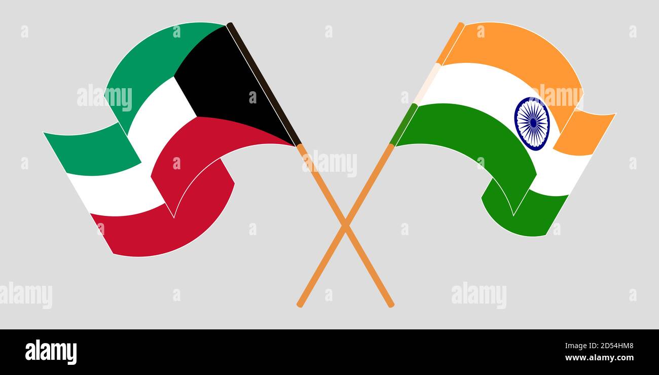 Crossed and waving flags of Kuwait and India. Vector illustration Stock ...