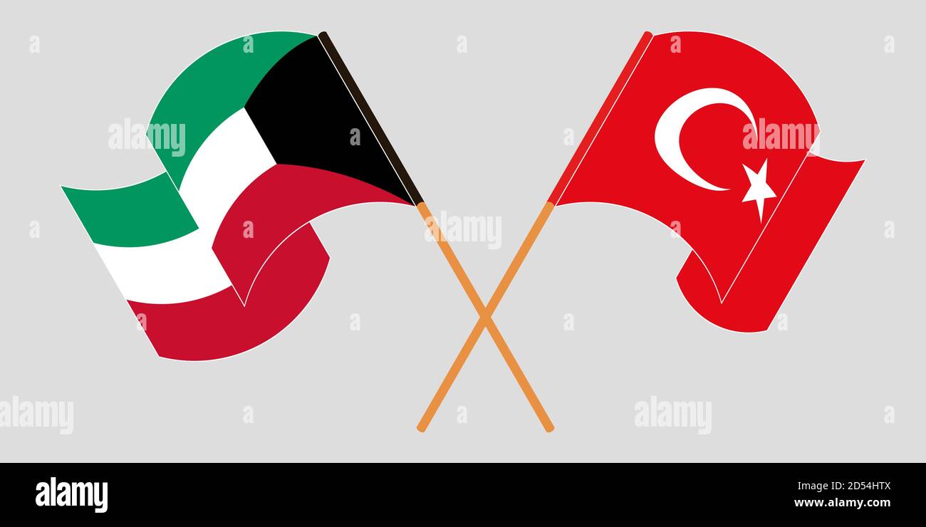 Crossed and waving flags of Kuwait and Turkey. Vector illustration ...