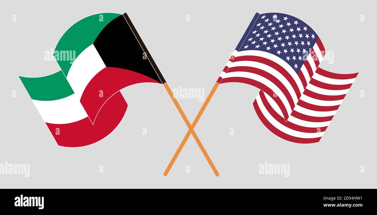 Crossed and waving flags of Kuwait and the USA. Vector illustration ...