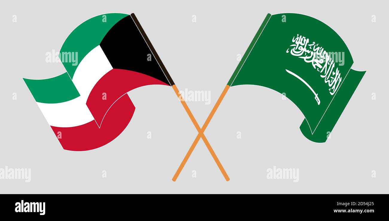 Crossed and waving flags of Kuwait and the Kingdom of Saudi Arabia ...