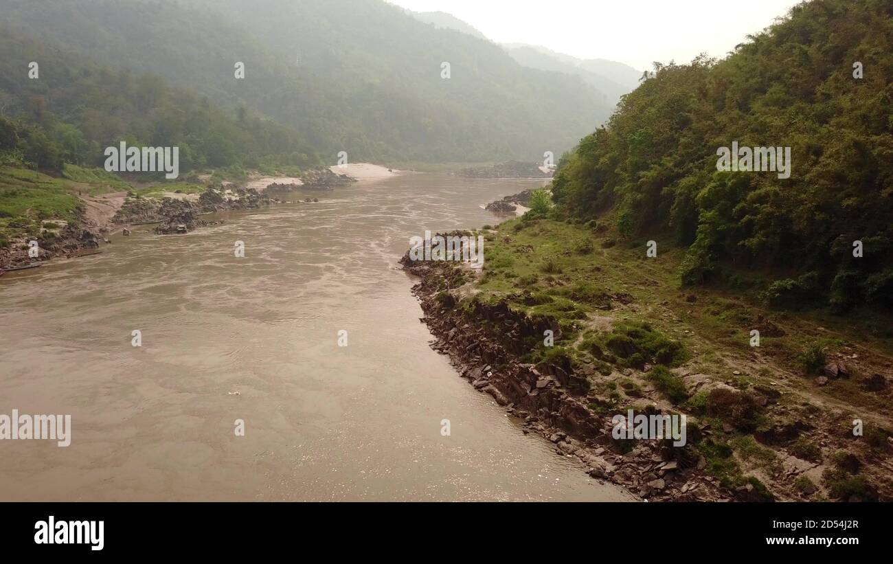 Aerial view of landscape of Mekong river in Laos. Scenic valley ...