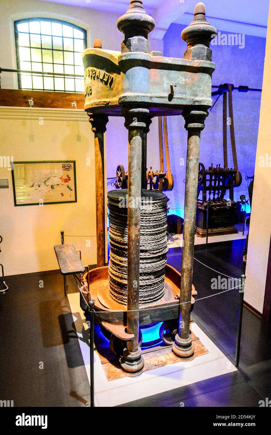 Vintage Ancient italian olive oil machine used to make oil, oil mill ...