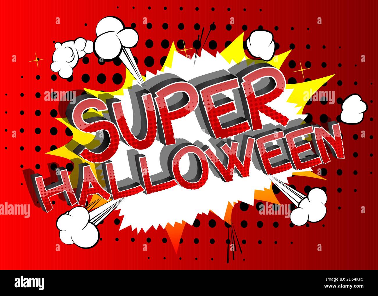 Super Halloween Comic book style cartoon words on abstract colorful ...