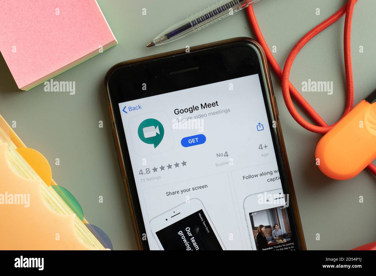 New York, USA - 27 September 2020: Google Meet mobile app logo on phone ...