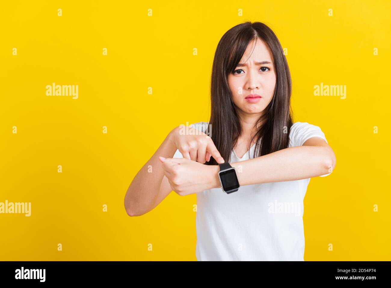 You are late not on time, Portrait Asian of a happy beautiful young ...