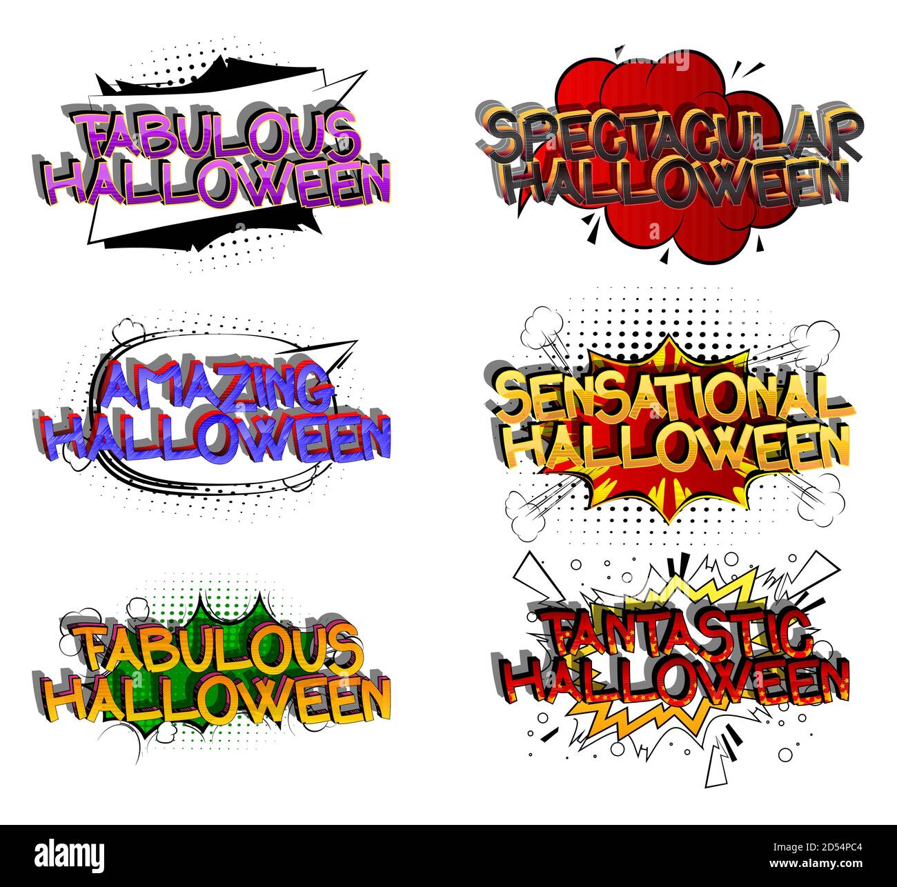 Halloween Comic book style cartoon words on abstract colorful comics ...