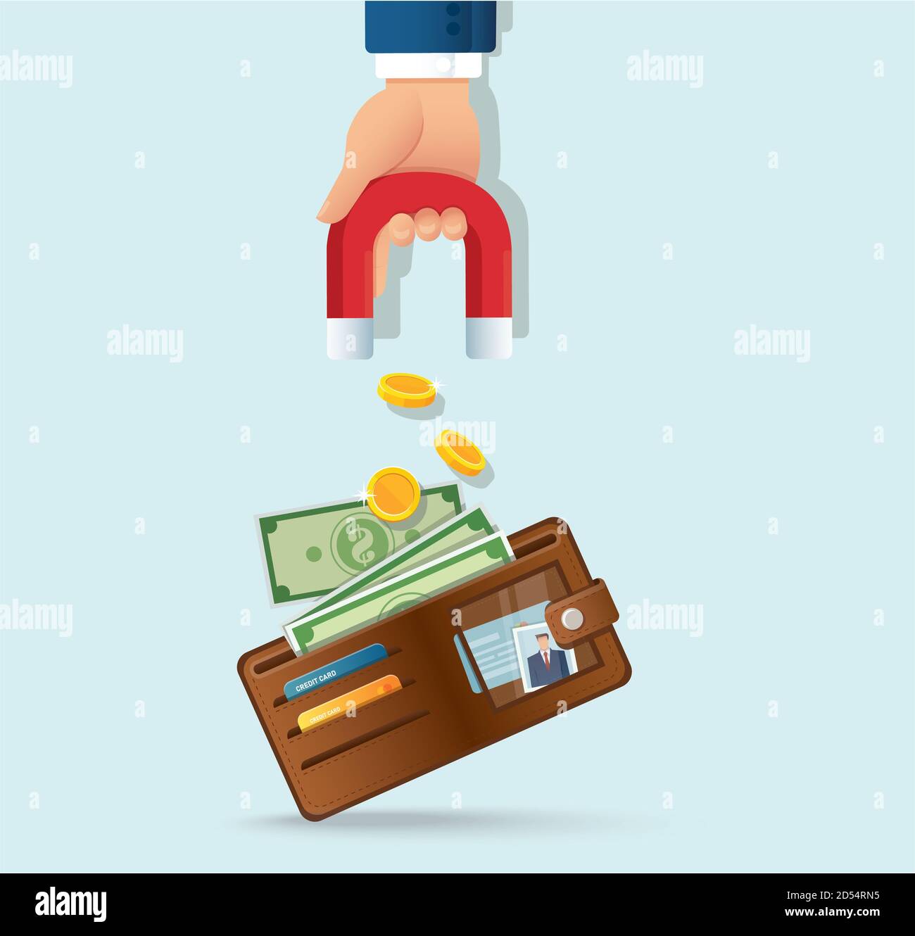 hand holding magnet attracting money from a wallet Stock Photo - Alamy