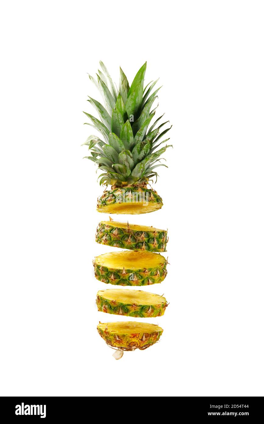 Pineapple fresh ananas. Pineapple sliced, levitates in the air. Concept ...