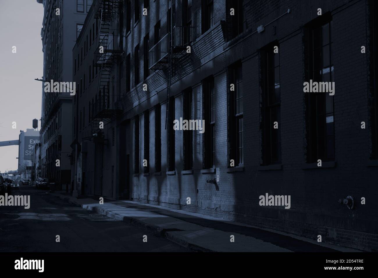 View down John Street in DUMBO, Brooklyn, north toward the power ...