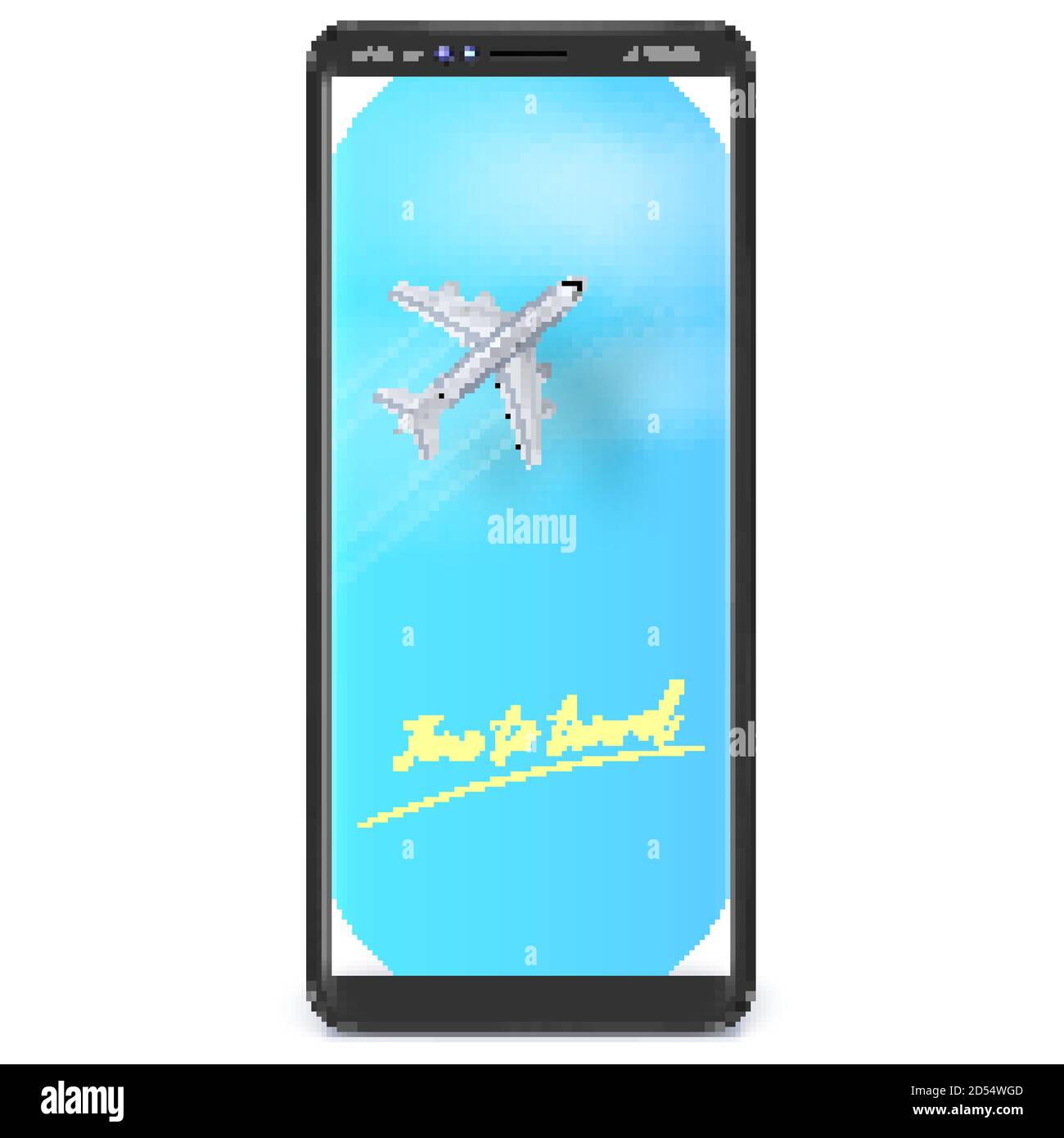 Silver plane is flying on clear blue sky on smart phone screen X sizes ...