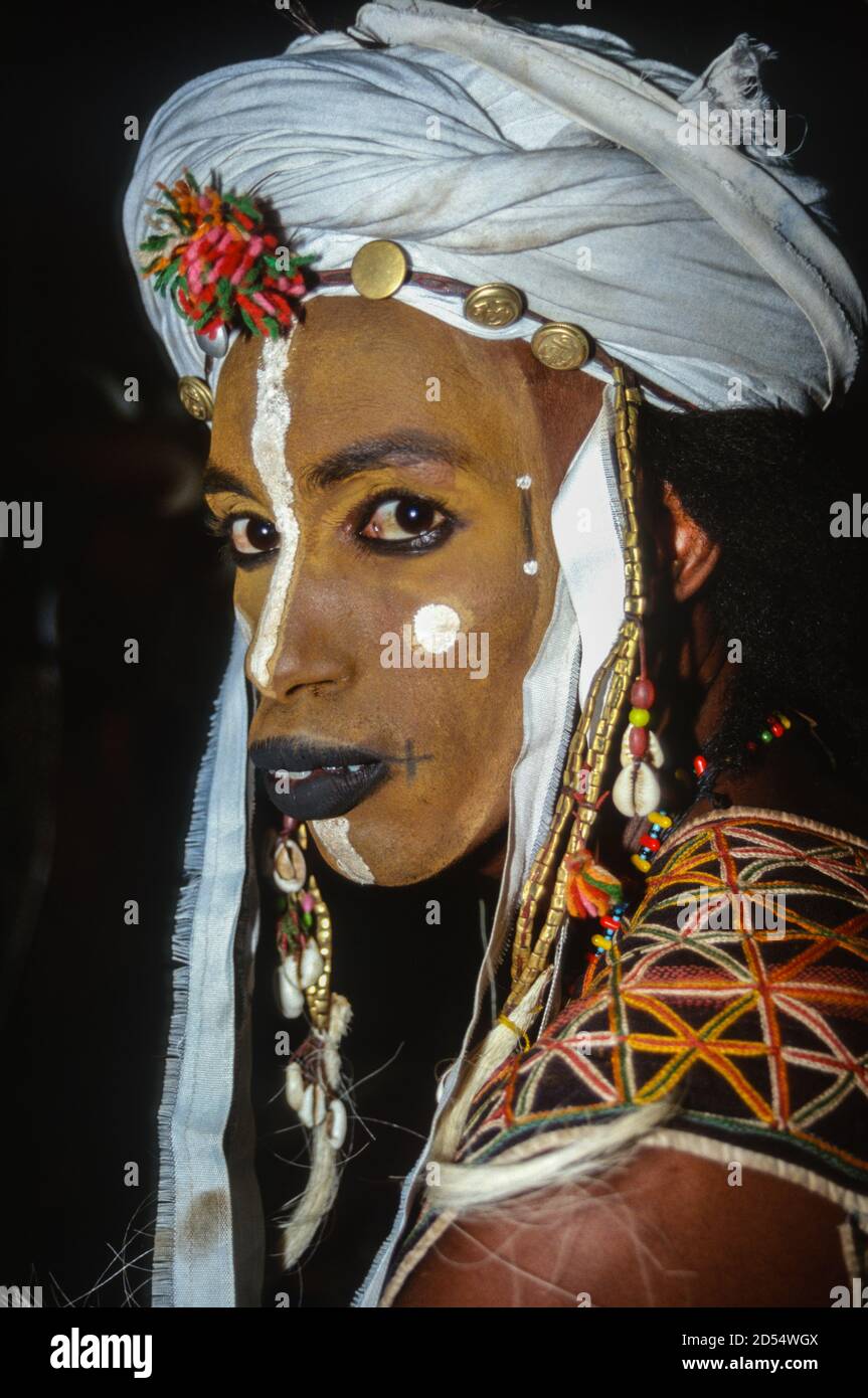 Male Wodaabe Dancer in Dancing Make-up and Attire. Hamdalaye, near ...