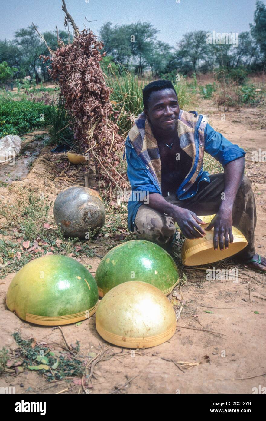 Nigerien Farmer with his Calabashes. Niger. Photographed March 1999 ...