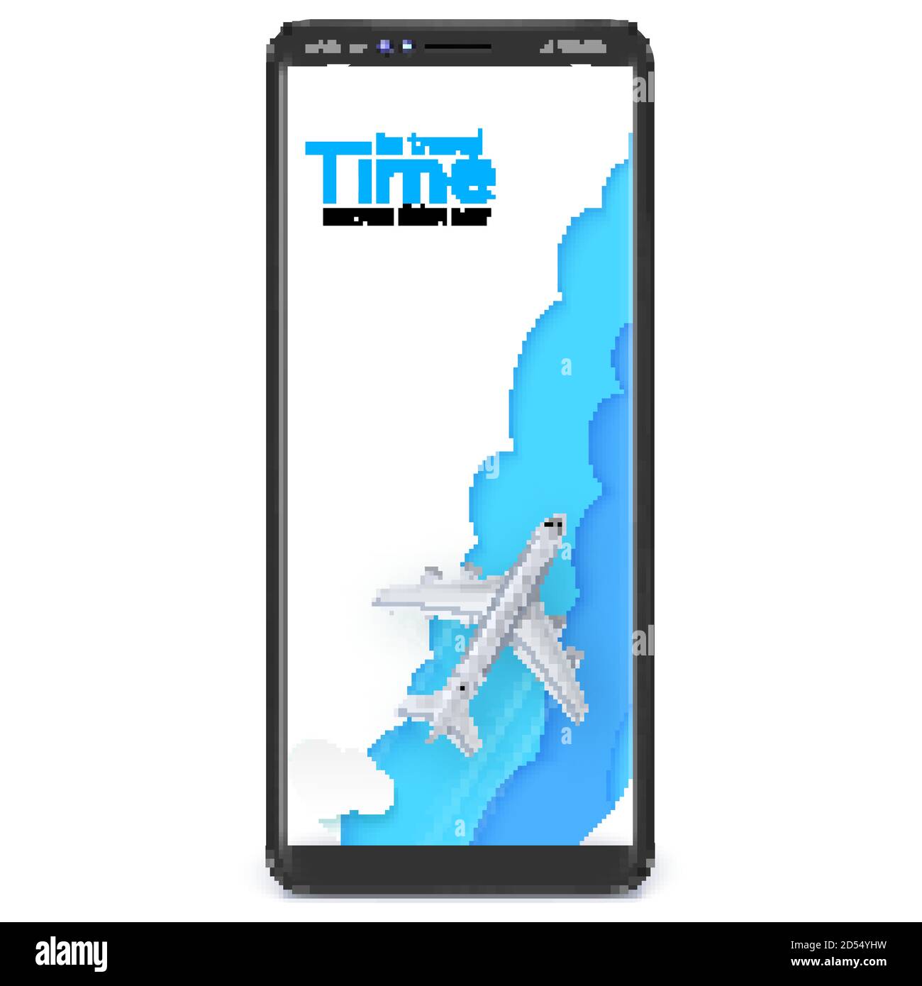 Plane is flying on stylish multi layered sky on smartphone screen X ...