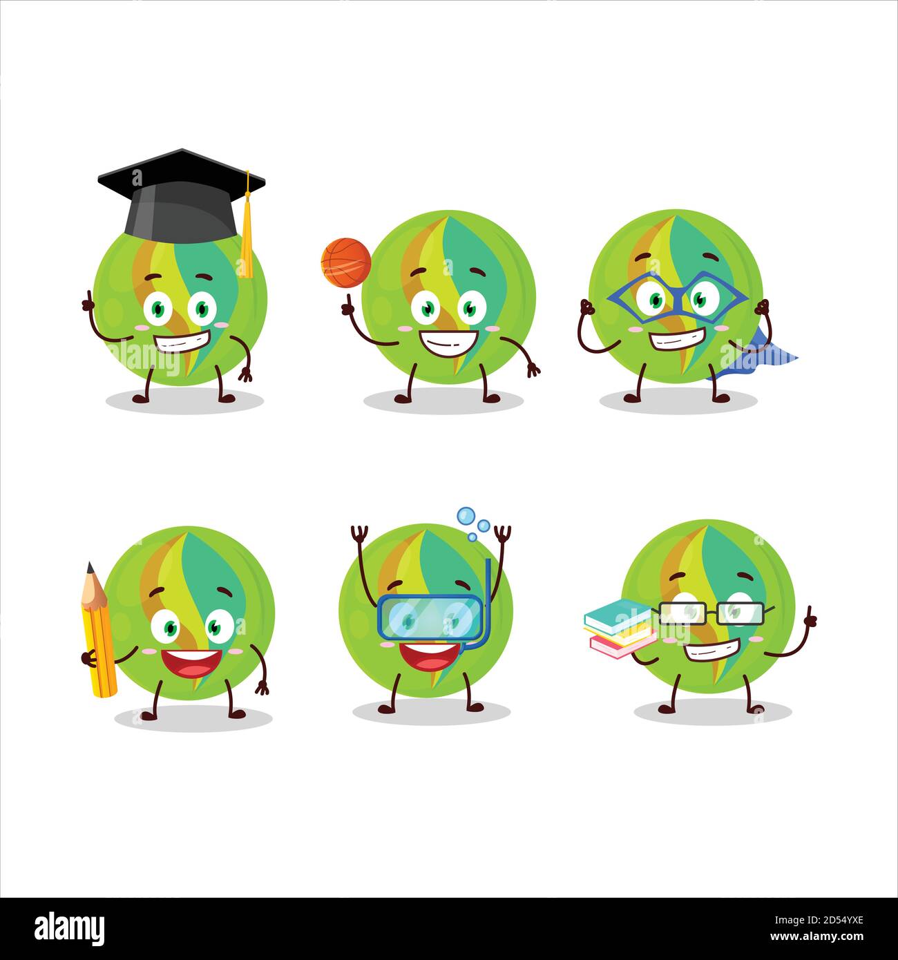 School student of green marbles cartoon character with various ...