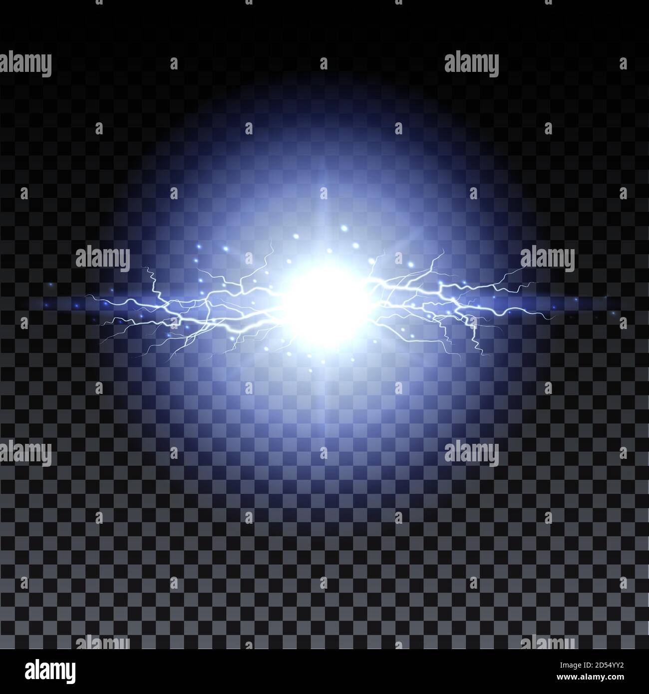 Lightning strikes and sparks, electrical energy on transparent ...