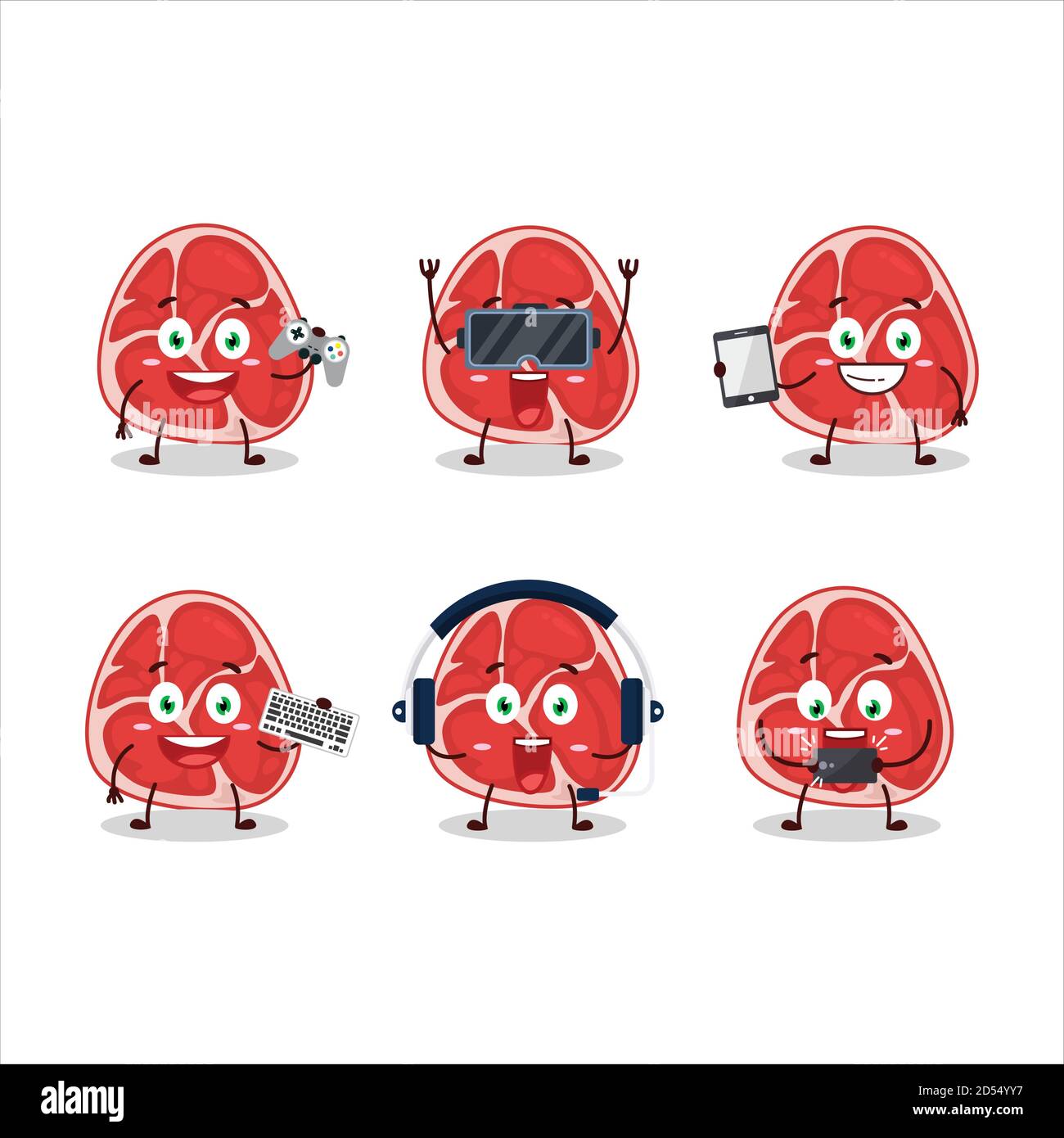 Ham cartoon character are playing games with various cute emoticons ...