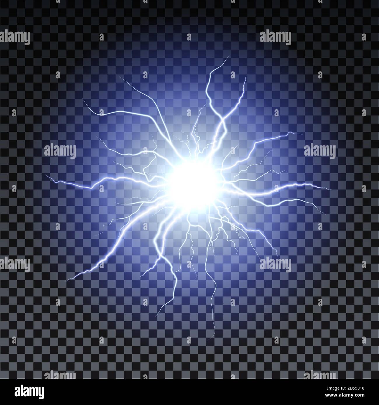 Lightning strikes and sparks, electrical energy on transparent ...