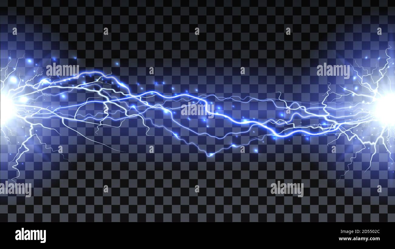 Lightning strikes and sparks, electrical energy on transparent ...