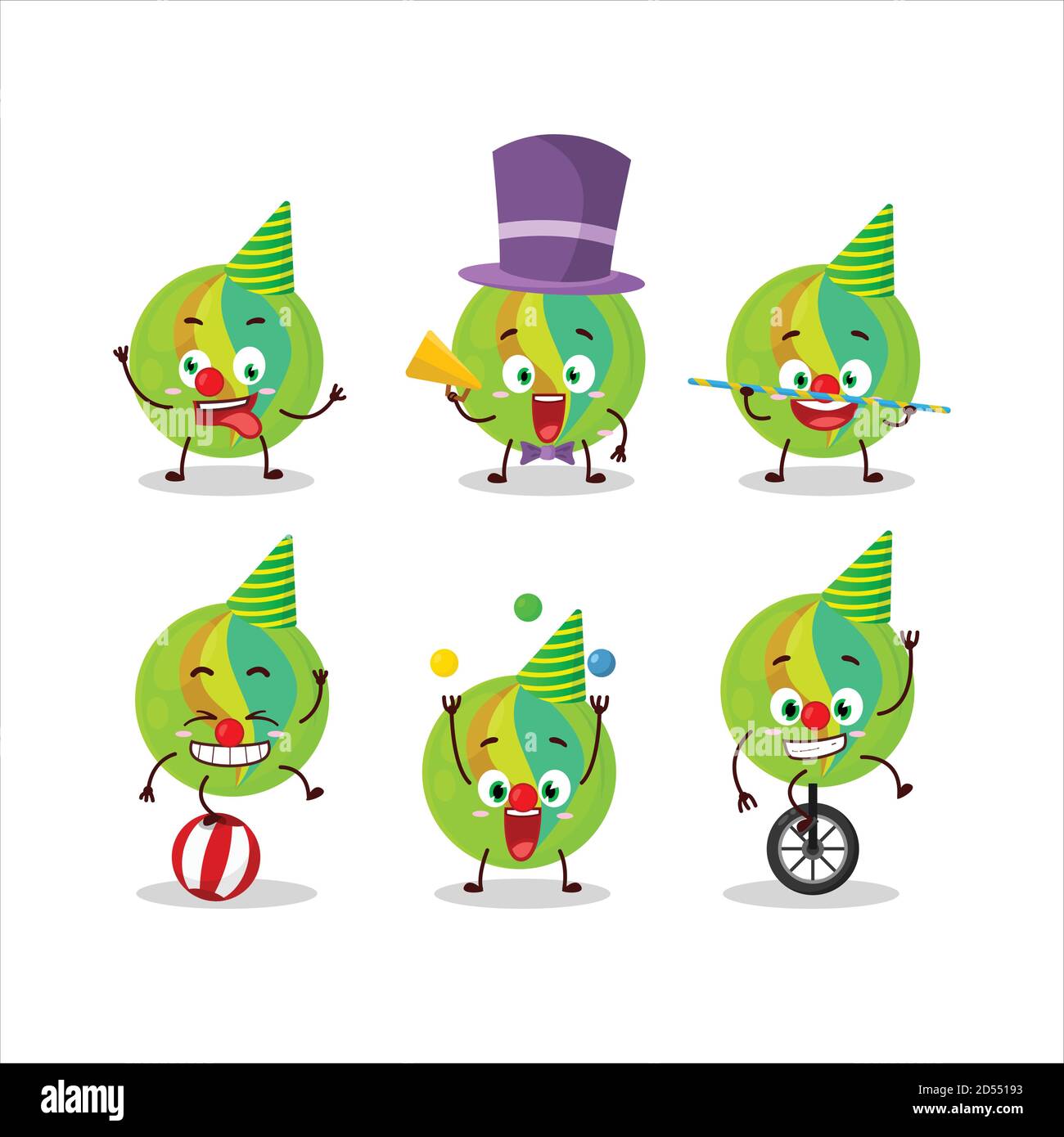 Cartoon character of green marbles with various circus shows Stock ...