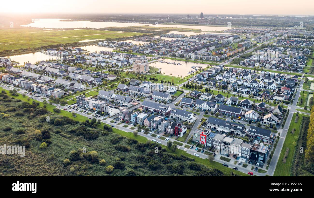 Modern suburban area Noorderplassen in Almere, The Netherlands, located ...
