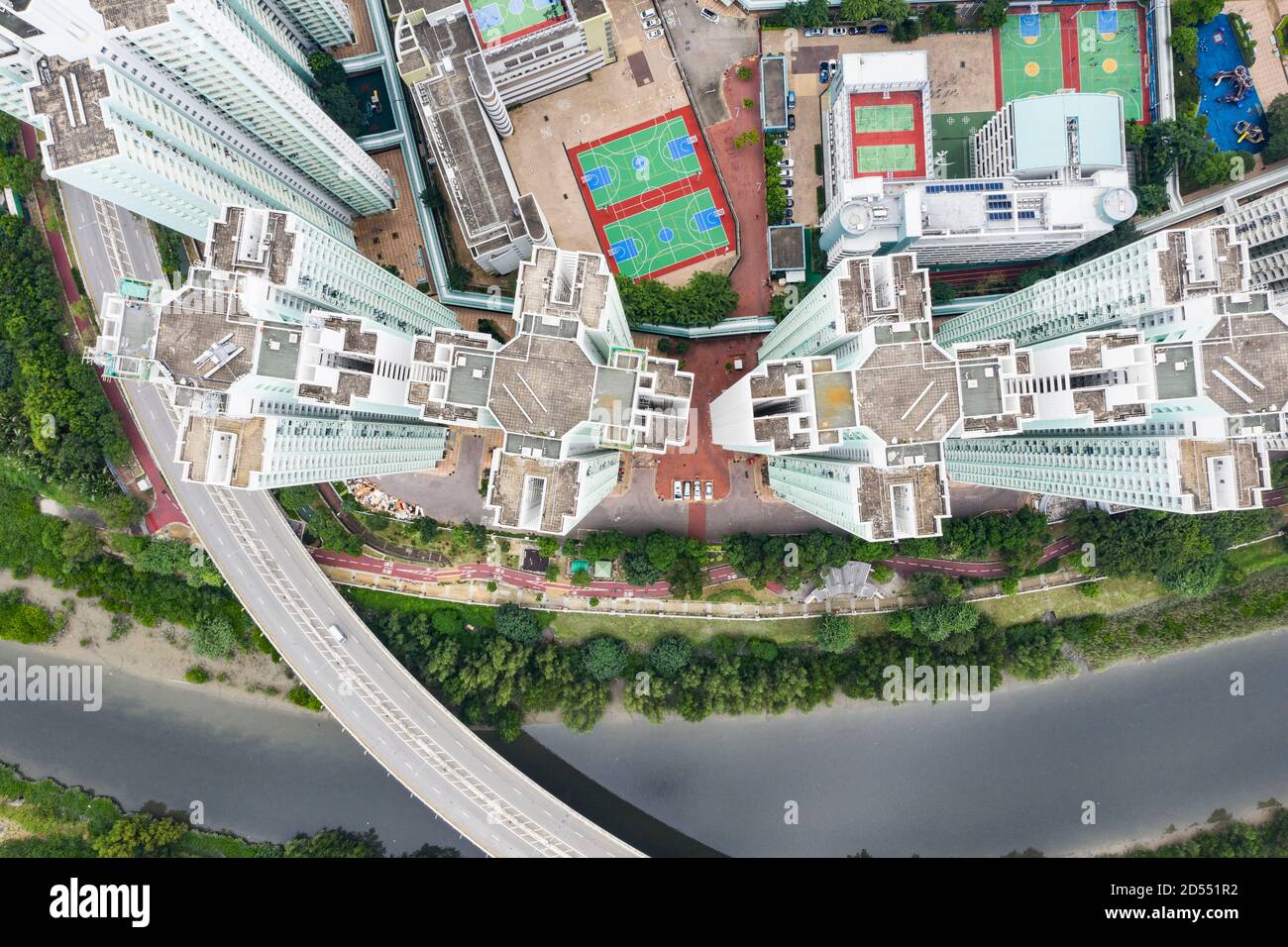 Aerial Views overlooking the densely populated area of Tin Shui Wai, in ...