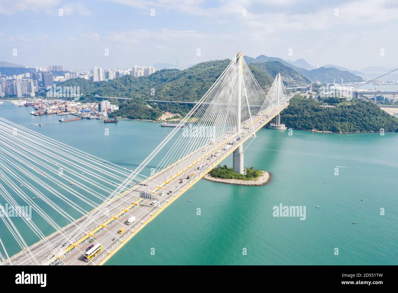 Aerial View over Tsuen Wan, located in the North of Hong Kong with Ting ...