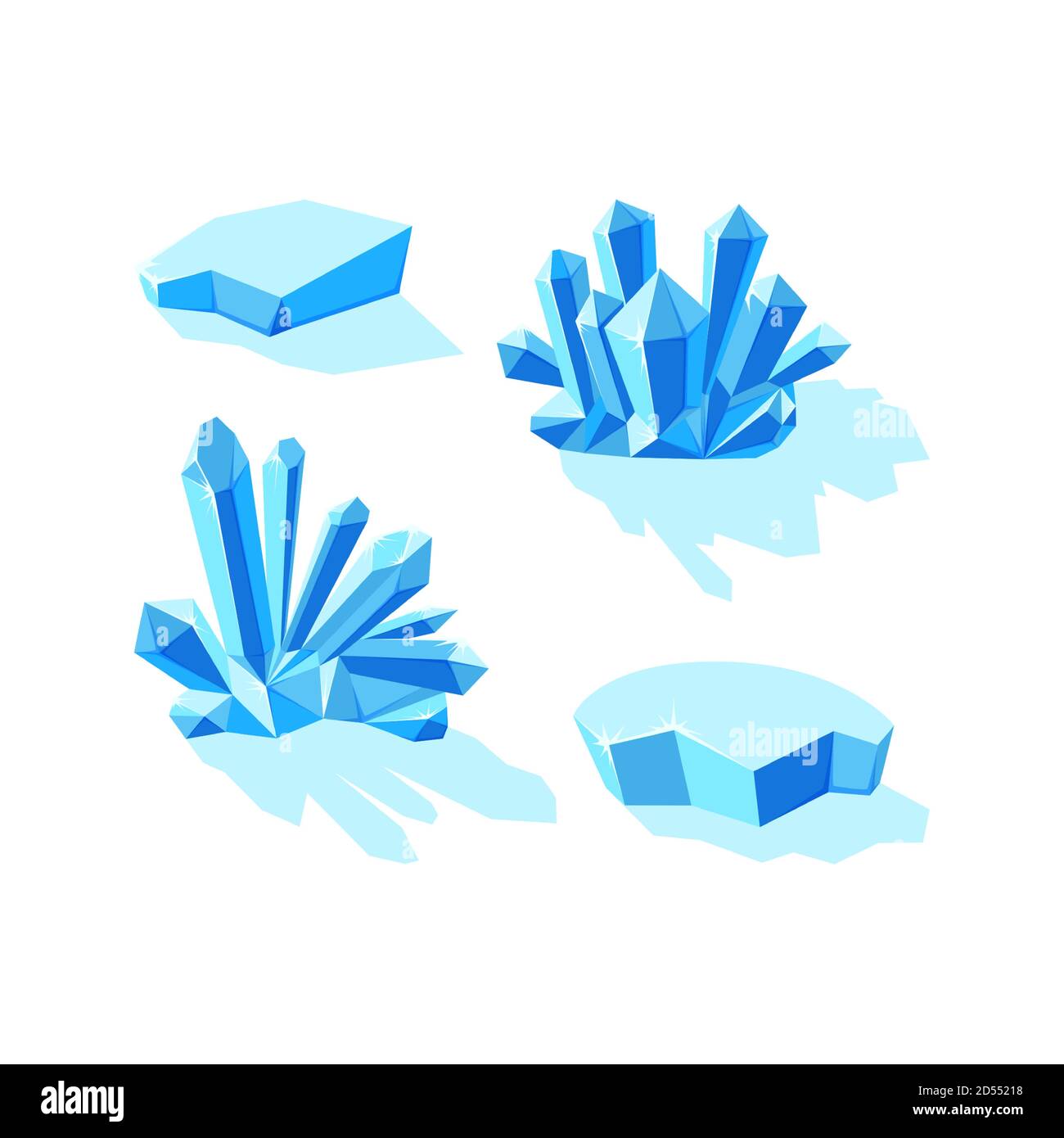 Ice crystals and icebergs isolated in white background. Set of druses ...