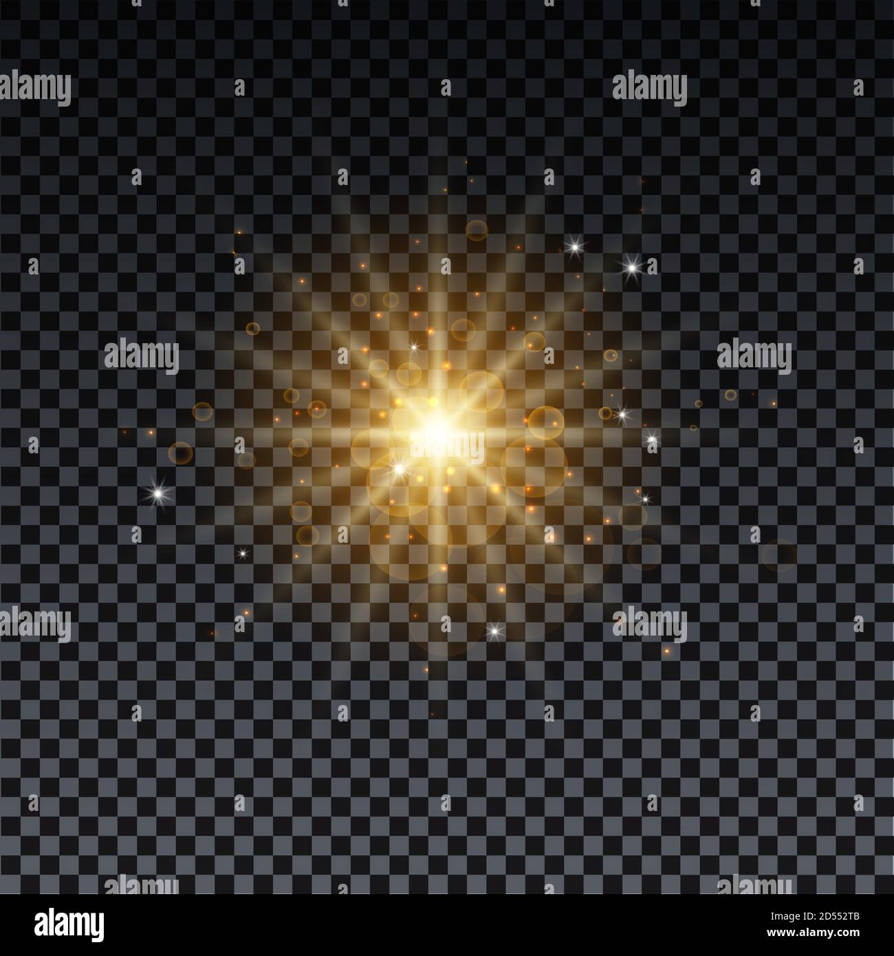 Golden burst with sparkle rays and lens flare effect. Glowing stars ...