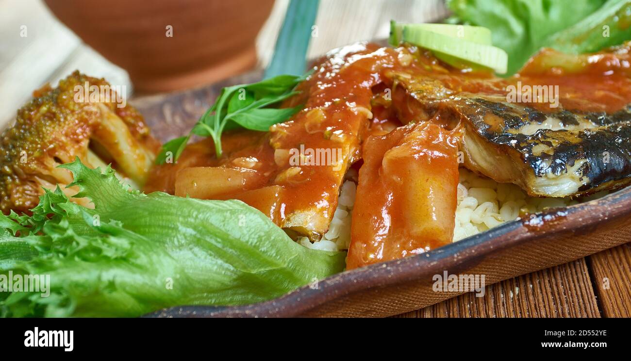 Coo-Coo and Flying Fish, national dish of Barbados, cornmeal and okra ...