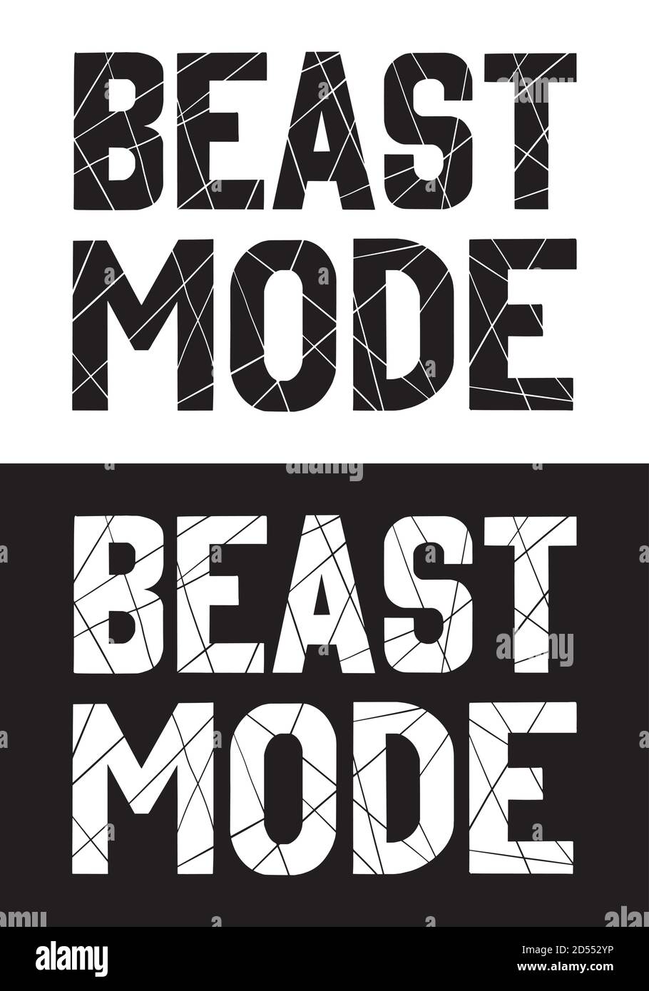 Beast mode word hand lettering. Set of 2 bold style letters on isolated ...