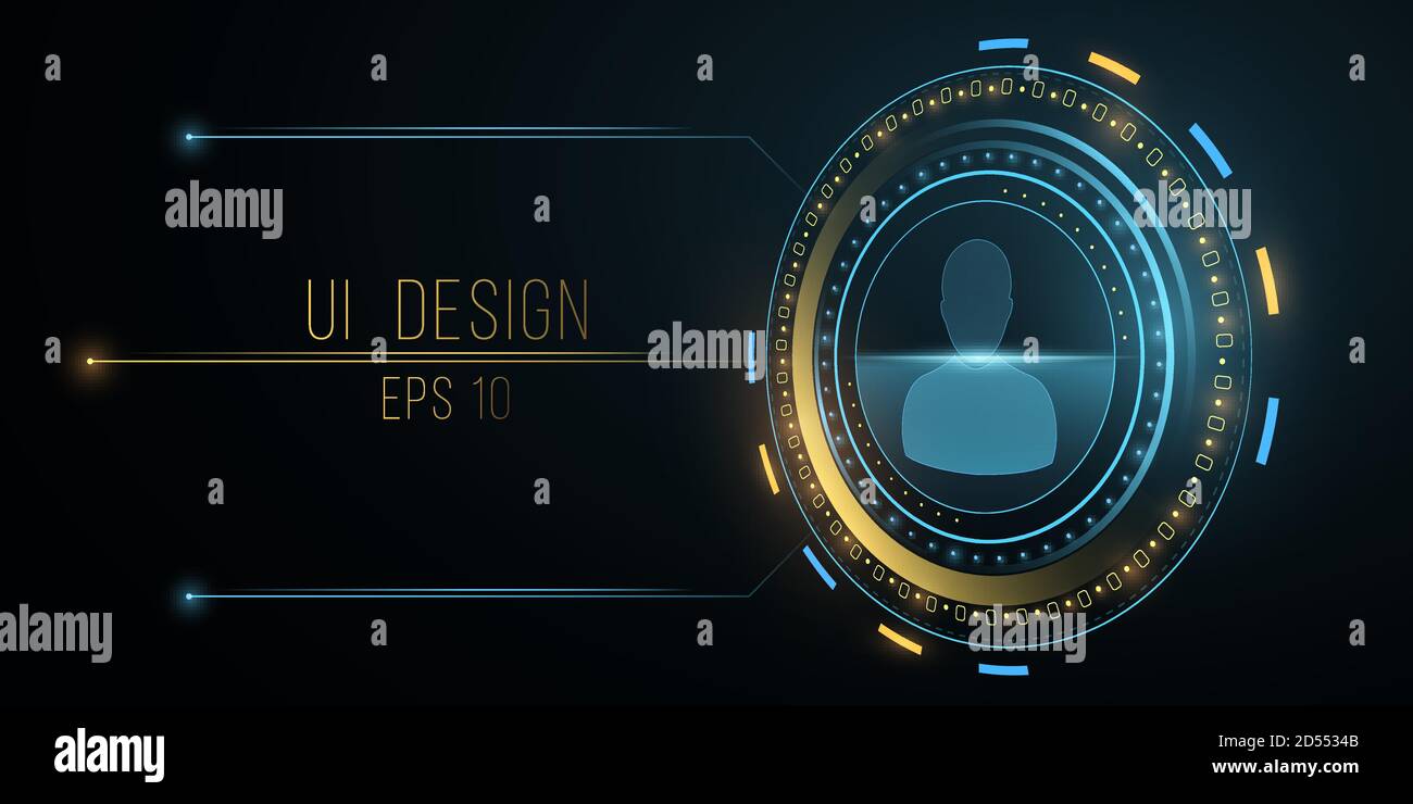 Futuristic UI design. Scanning user data. Glowing yellow and blue HUD ...