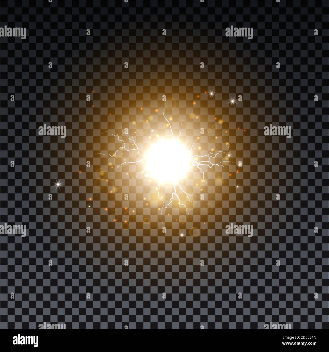 Golden burst with sparkle rays and lens flare effect. Glowing stars ...