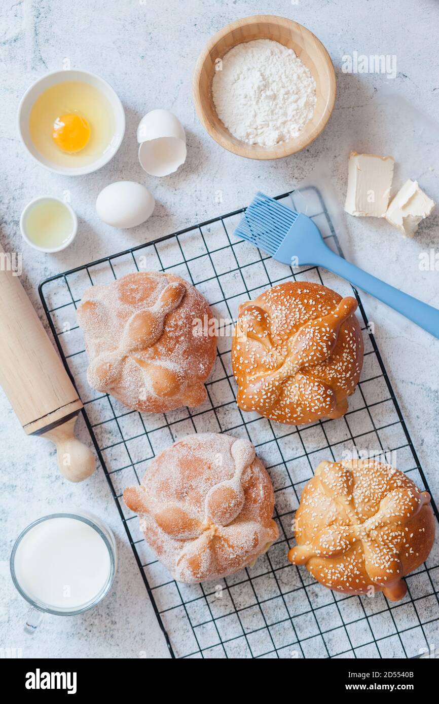 Pan de Muerto, ingredients for Mexican bread recipe traditional for day ...