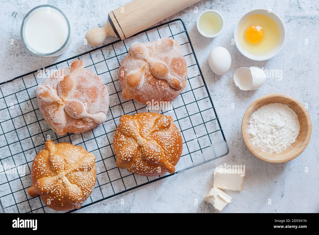 Pan de Muerto, ingredients for Mexican bread recipe traditional for day ...