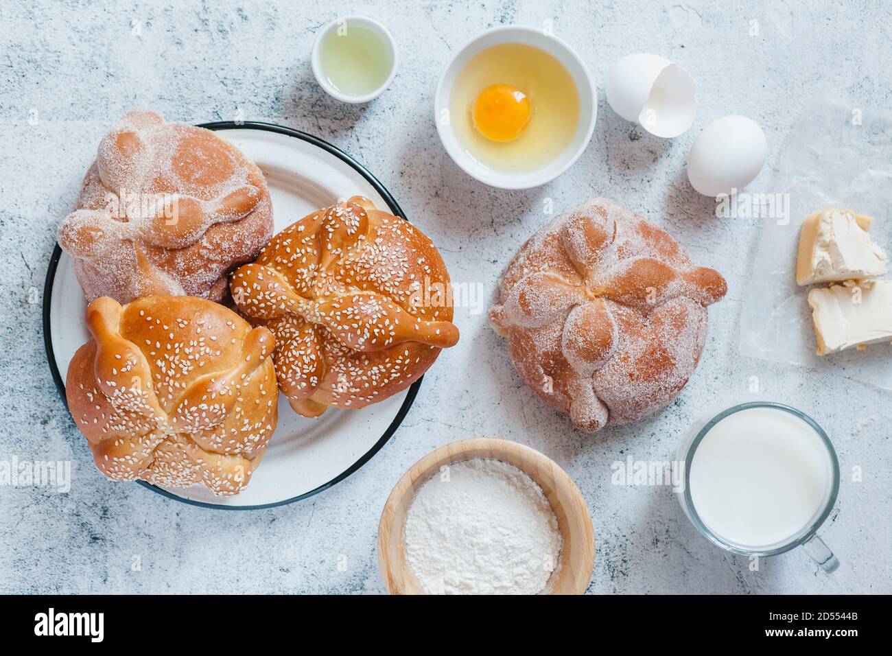 Pan de Muerto, ingredients for Mexican bread recipe traditional for day ...