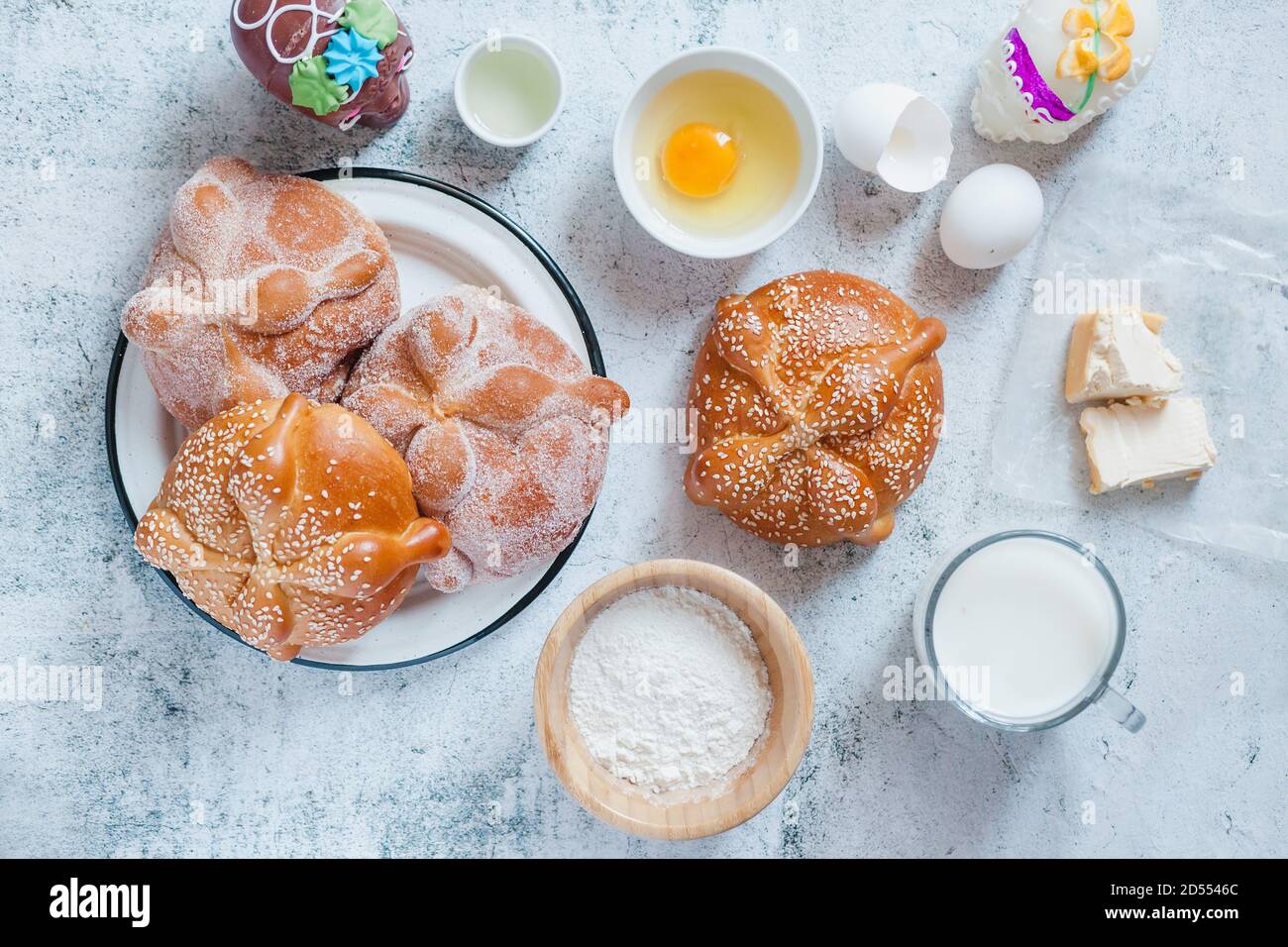 Pan de Muerto, ingredients for Mexican bread recipe traditional for day ...