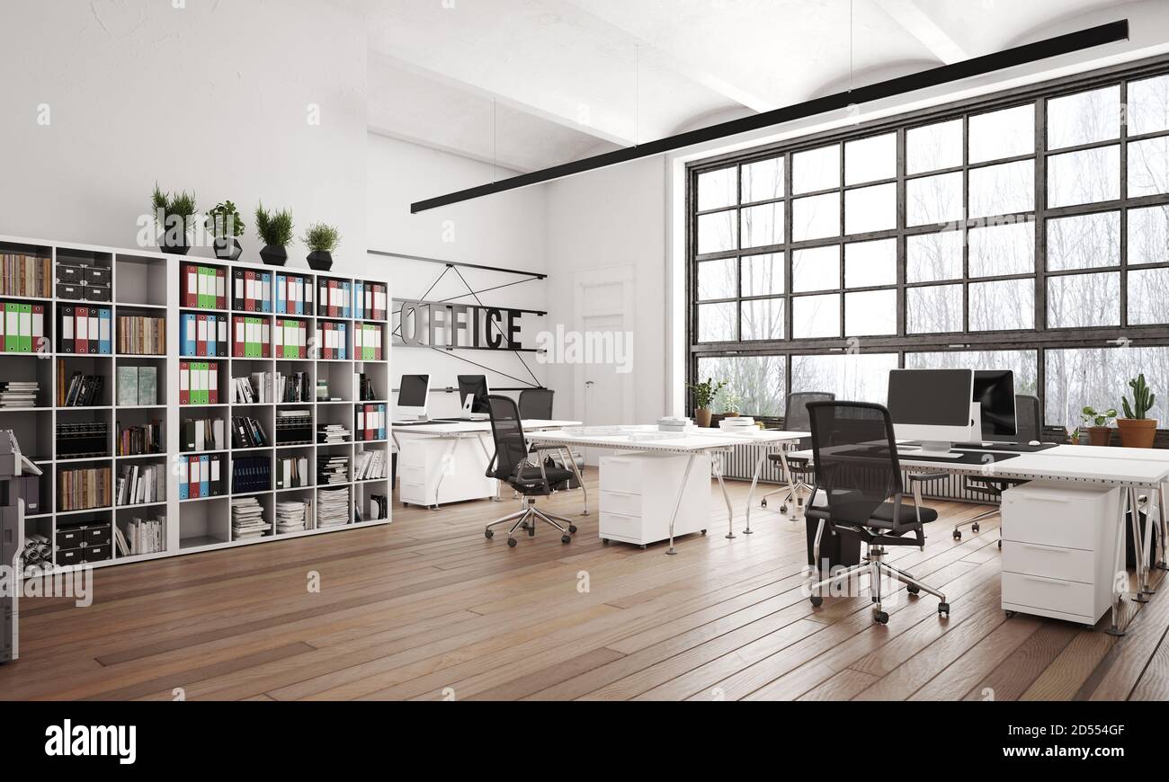 contemporary loft office interior. 3d rendering design concept Stock ...