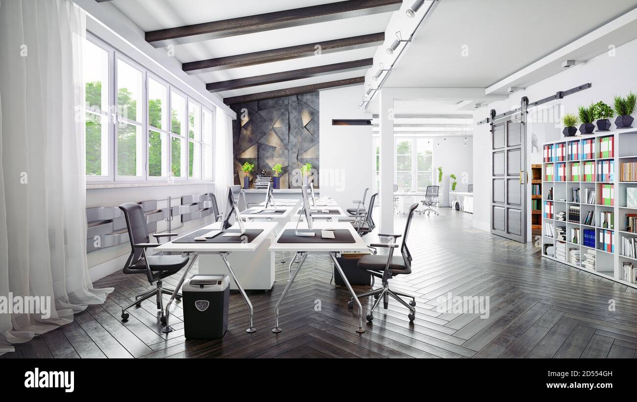 contemporary loft office interior. 3d rendering design concept Stock ...