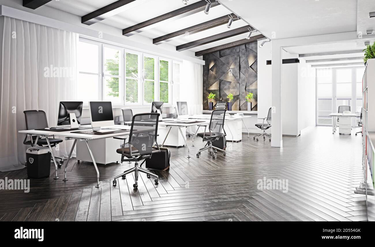 contemporary loft office interior. 3d rendering design concept Stock ...